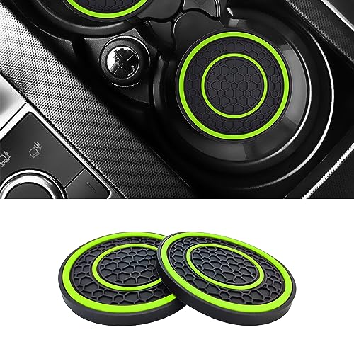 2 PCS Car Cup Holder Coaster,Car Coasters Cup Mats,2.75 Inch Universal Car Cup Coasters,Non-Slip Anti Dust Mats Cup Holder Insert Coaster, Suitable for Most Car Interior (Green)