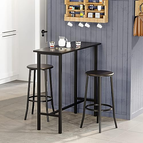 GAOMON Square Bar Table Chair Set for Kitchen Dining Coffee Party Room with 2 Chairs, Sturdy Metal Frame, Dining Table Set, Bar Table with 2 Bar Stools