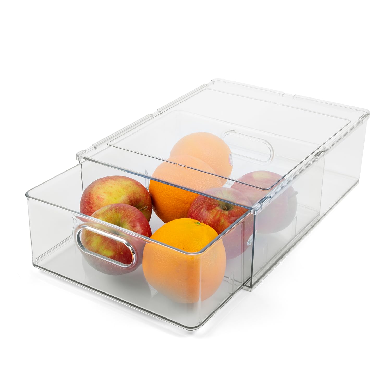 Tidy Tools Clear Plastic Refrigerator Organizer Bins With Pull-Out Drawer, Stackable Plastic Bins For Pantry Organization and Food Storage, Easy Kitchen and Pantry Storage Containers
