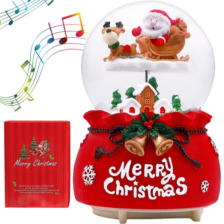 Christmas Snow Globe with Music and Color Lights Large Musical Christmas Snow Globe 6.7inch Musical Water Globe Santa Music Snow Globe Christmas Decorations with Music Box Xmas Gifts for Kids Girls