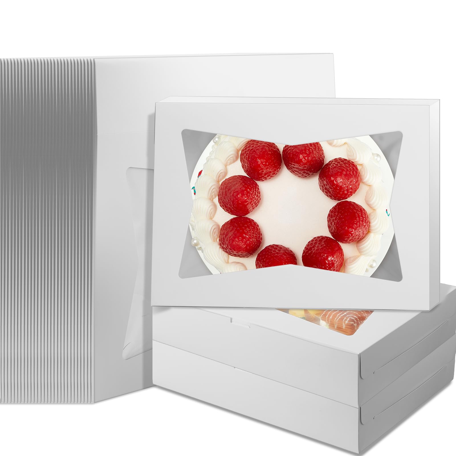 Lincia 30 Pcs White 19 x 14 x 4 Inches Cake Boxes Large Window Bakery Cake Box Rectangle Cardboard Sheet Cake Box Bakery Take out Containers for Pastries Muffins Pies Chocolate Covered Strawberries