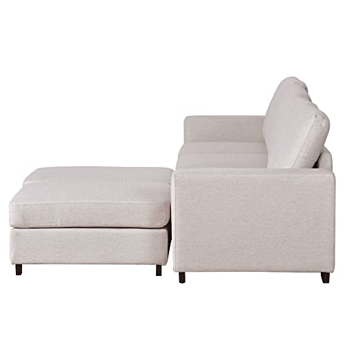 Eafurn Convertible Modular Sectional Double Extra Wide Chaise, 130.7" U Shaped Corner Movable Ottoman,6 Seater Oversized Upholstery Sofa & Couches Living Room Furniture, Beige