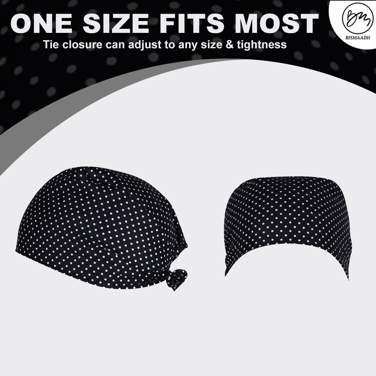 BISMAADH Bamboo Cotton Polka Dot Printed Patka Durag Headcover Skull Cap (Black)