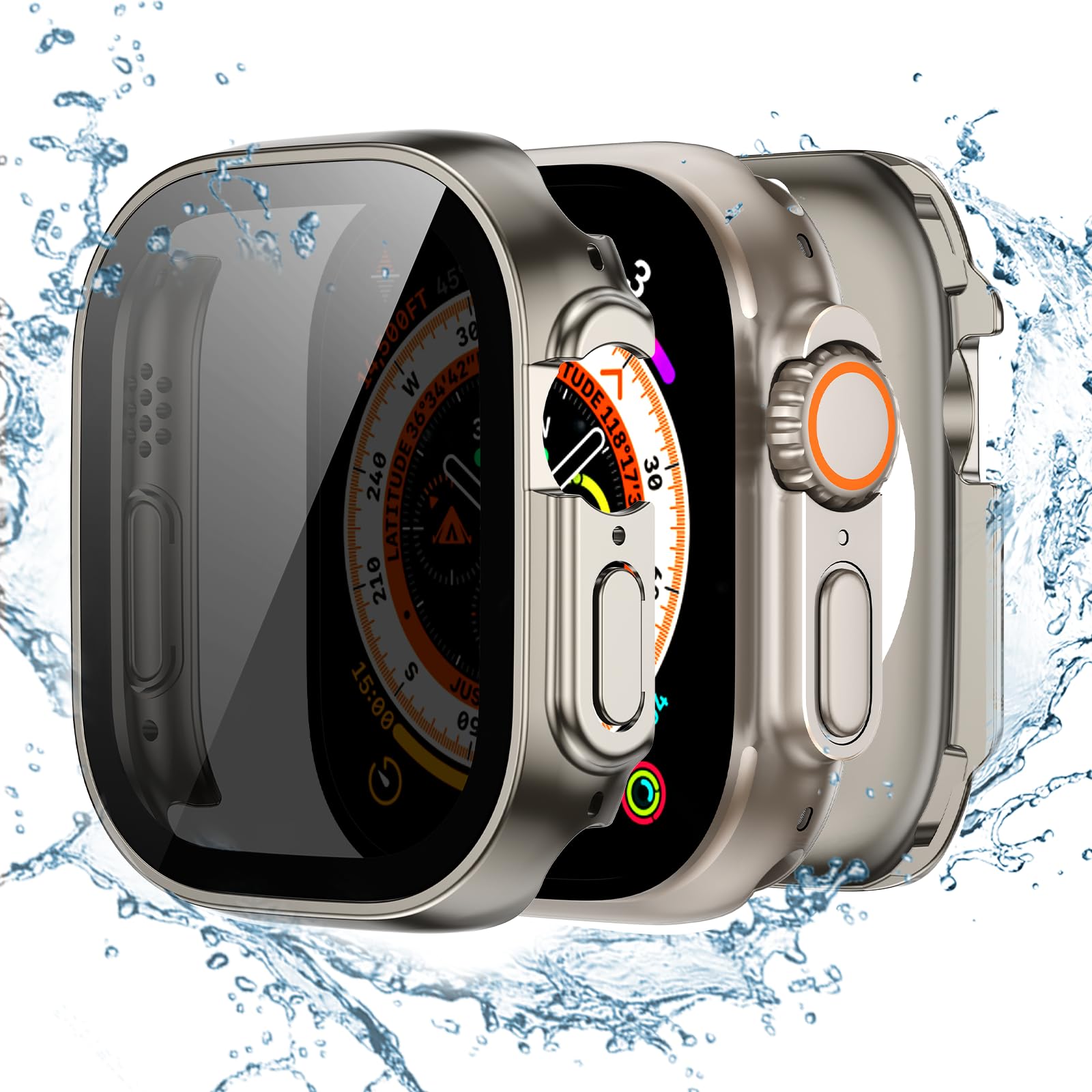 Tensea (2-in-1 for Waterproof Apple Watch Ultra 2/Ultra Screen Protector Case 49mm, iWatch Protective PC Face Cover Built-in Privacy Tempered Glass Film [26° Anti Spy] [360° Full Protection]