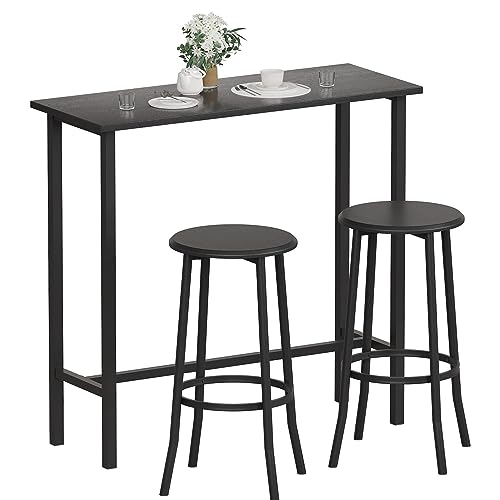 GAOMON Square Bar Table Chair Set for Kitchen Dining Coffee Party Room with 2 Chairs, Sturdy Metal Frame, Dining Table Set, Bar Table with 2 Bar Stools
