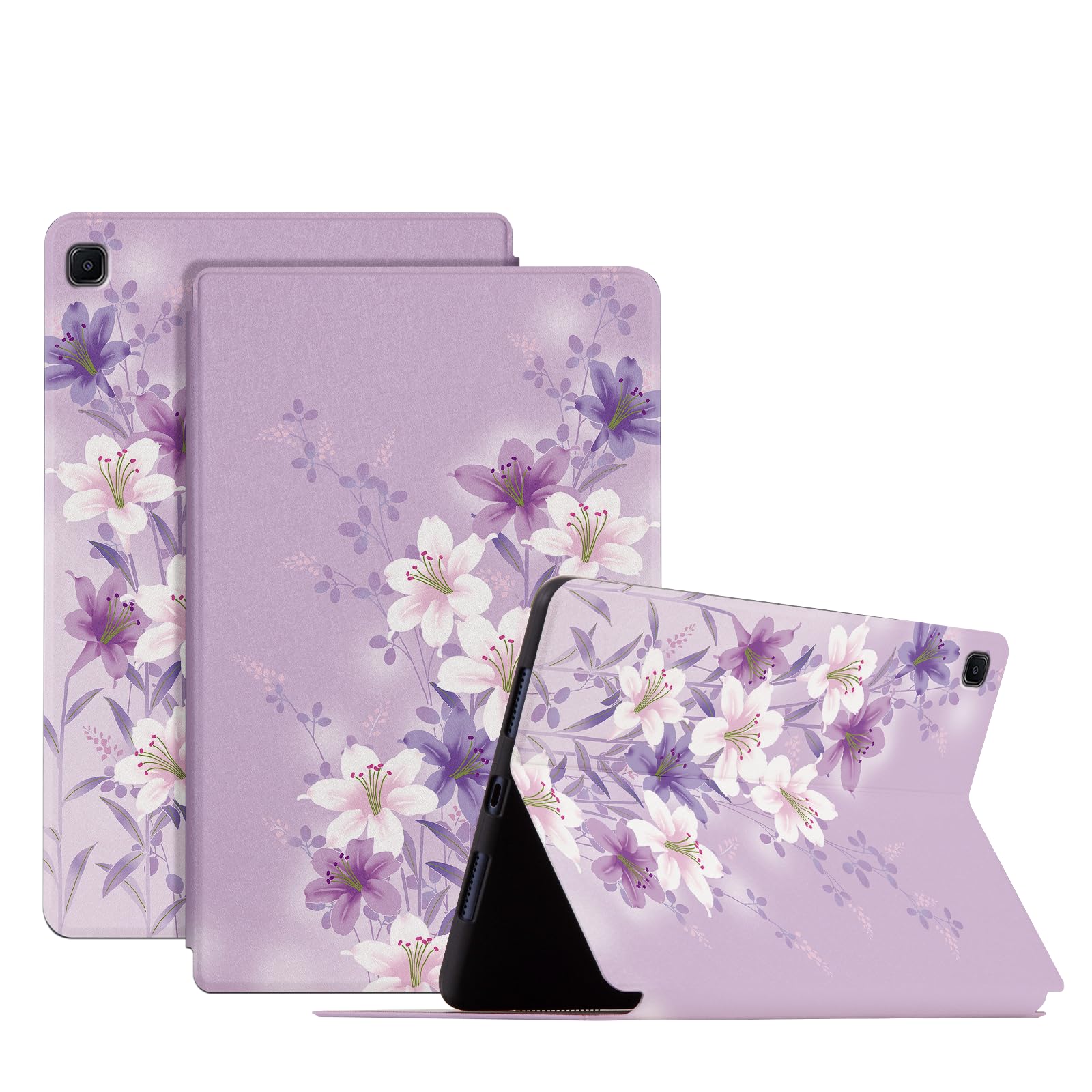 Nuouxoco Case for Samsung Galaxy Tab S6 Lite 10.4-inch Tablet 2020/2022/2024 (Model:SM-P610/P613/P615/P619) for Girls Women Multi-Angle Viewing Stand Cover Auto Wake/Sleep, Purple Flower