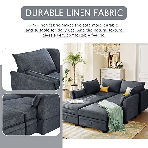 Eafurn U Shaped Modular Sectional Sofa with Double Chaise and Storage Seat,115" Upholstery Corner Couch with Comfy Cushion Back,Oversized Convertible Sleeper Sofa & Couch Bed for Living Room