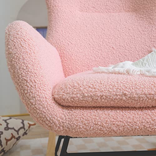 Morhome Upholstered Nursery Rocking Chair-Comfy Glider Rocker with Padded Seat, High Backrest, and Armrests for Living Room Bedroom Offices, Pink