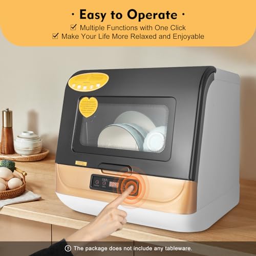 WenDissy Mini Portable Countertop Dishwasher, Compact Dishwasher with 3 Washing Programs, 360° Rotating, Dishwasher Automatic Dish Washing Machine For Dorm, RV, Apartment (Gold)