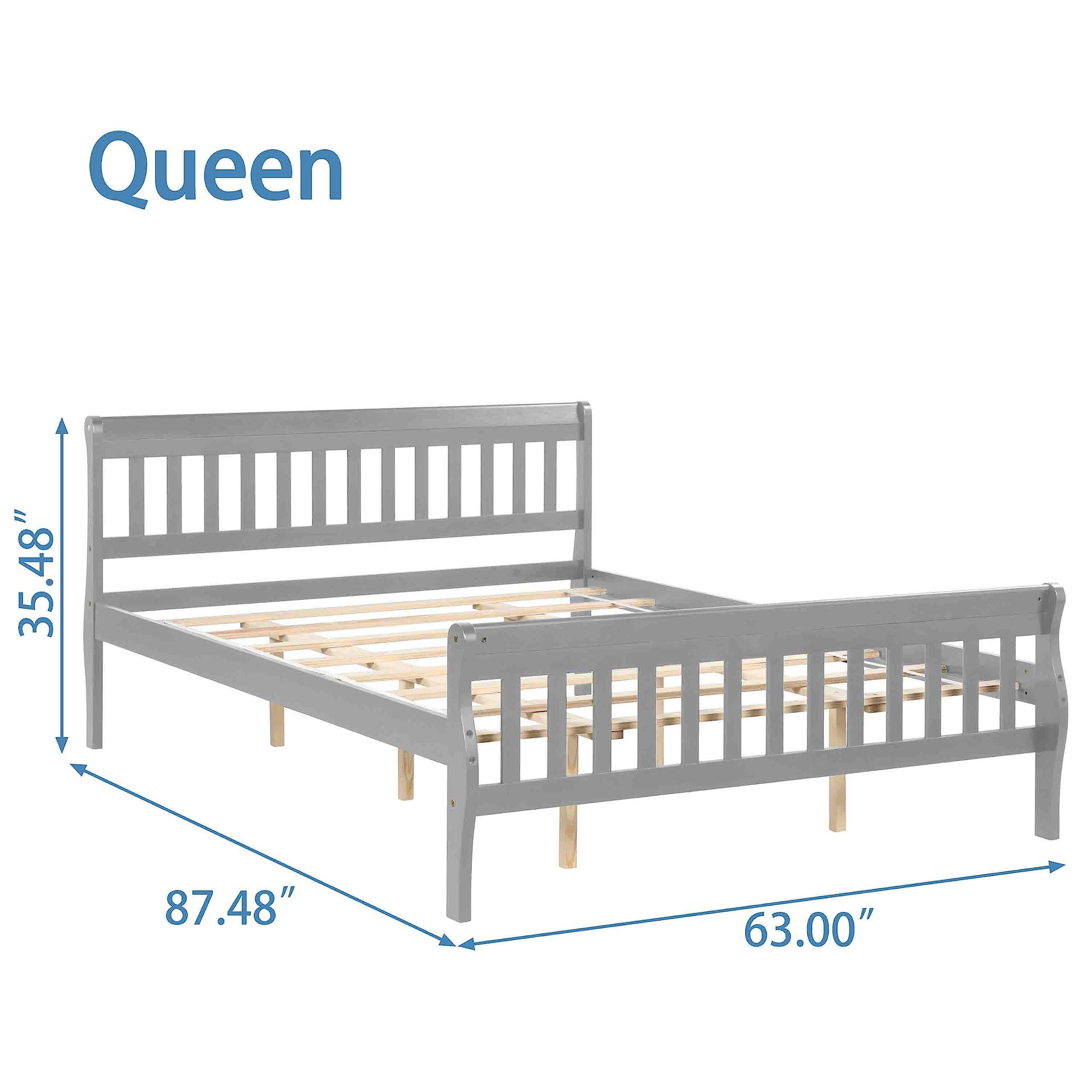 RIDFY Queen Platform Bed Frame with Headboard & Footboard, Wood Sleigh Bed Frame with Slats Support, No Box Spring Needed, Noise Free, Easy Assembly (Gray)