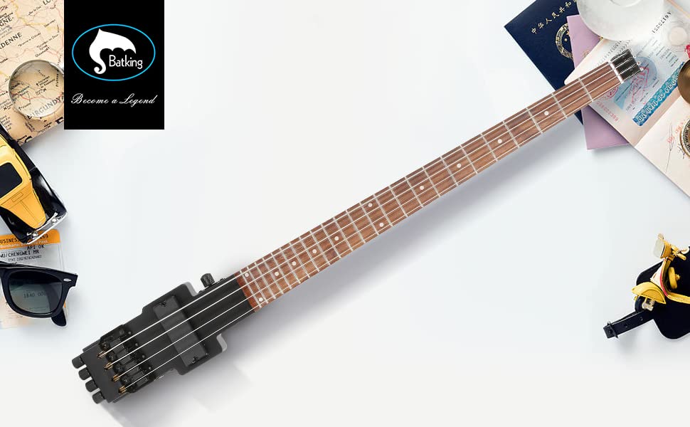 Travel Bass Guitar Electric, Headless Electric Bass Guitar 4 Strings with Gigbag & Truss Road