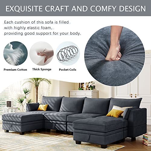 Eafurn U Shaped Modular Sectional Sofa with Double Chaise and Storage Seat,115" Upholstery Corner Couch with Comfy Cushion Back,Oversized Convertible Sleeper Sofa & Couch Bed for Living Room