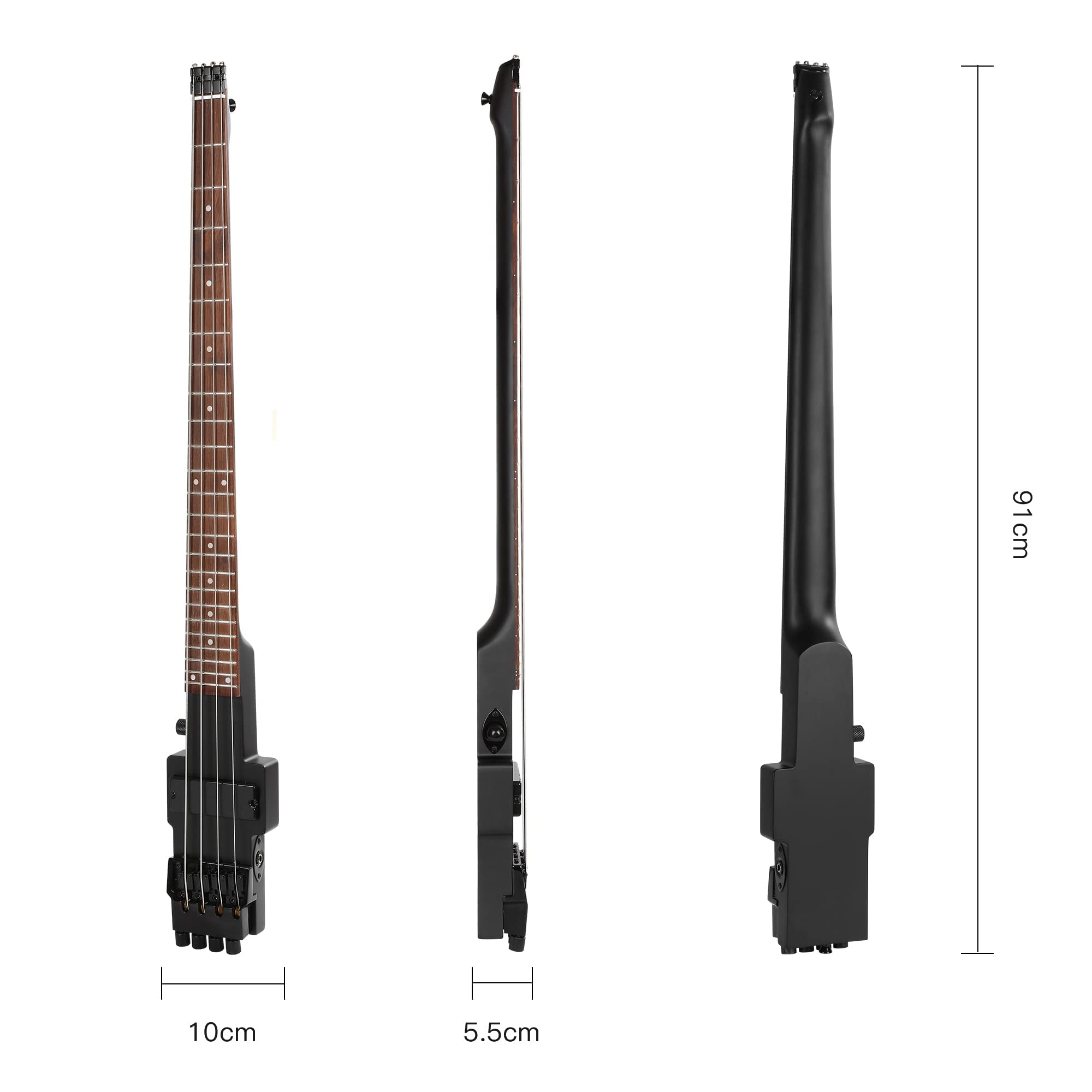 Travel Bass Guitar Electric, Headless Electric Bass Guitar 4 Strings with Gigbag & Truss Road