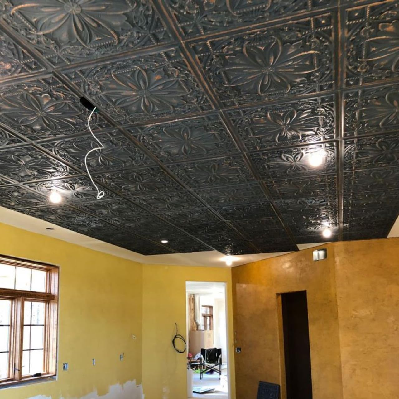 From Plain To Beautiful In Hours DCT10 Milan PVC 2' x 2' Lay-in or Glue-up Ceiling Tile (Covers / 40 sq.ft), Weathered Iron, 10 Piece