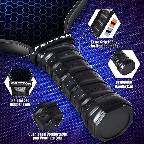 Pickleball Paddles Set of 2, USAPA Approved Carbon Fiber Pickleball Paddle with Enhanced Honeycomb Core and Anti-Slip Cushioned Grip, Fritton Pickleball Set for Beginners to Advanced Players