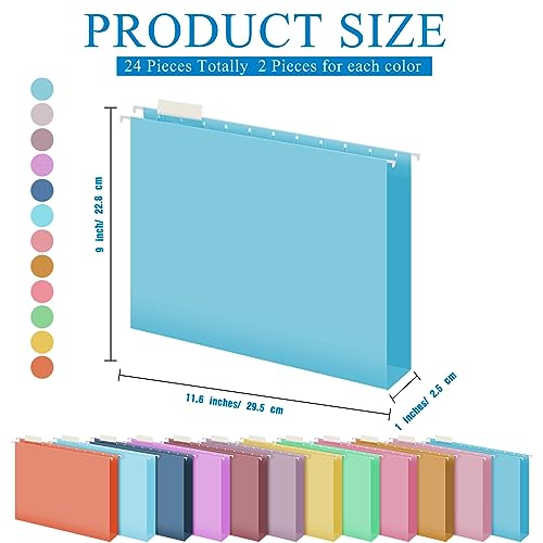 Yaomiao 24 Pack Hanging File Folders Letter Size Expanding File Folders with 1 Inch Expansion Hanging File Folders for Filing Needs(Multicolor)