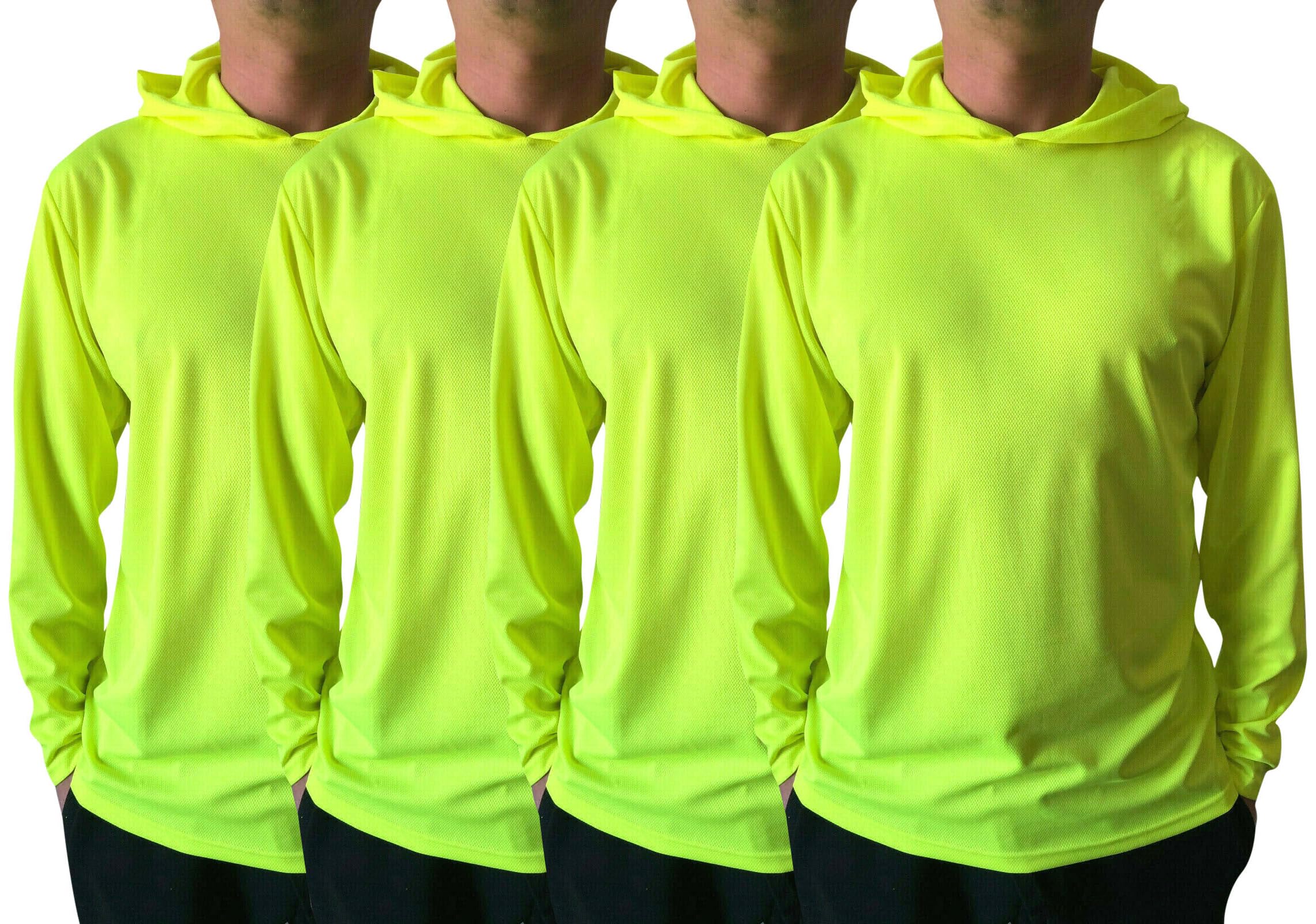 Men UPF 50+ Sun Protection Breathable T Shirt Long Sleeve Workout T-Shirts with Hood (as1, Alpha, m, Regular, Regular, 4Pcs Neon Yellow)