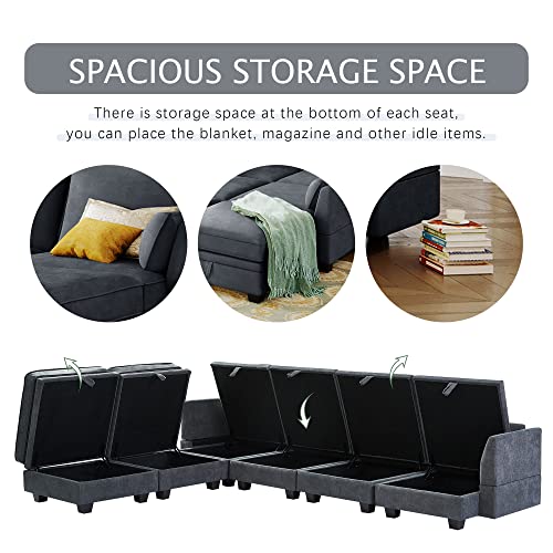 Eafurn U Shaped Modular Sectional Sofa with Double Chaise and Storage Seat,115" Upholstery Corner Couch with Comfy Cushion Back,Oversized Convertible Sleeper Sofa & Couch Bed for Living Room