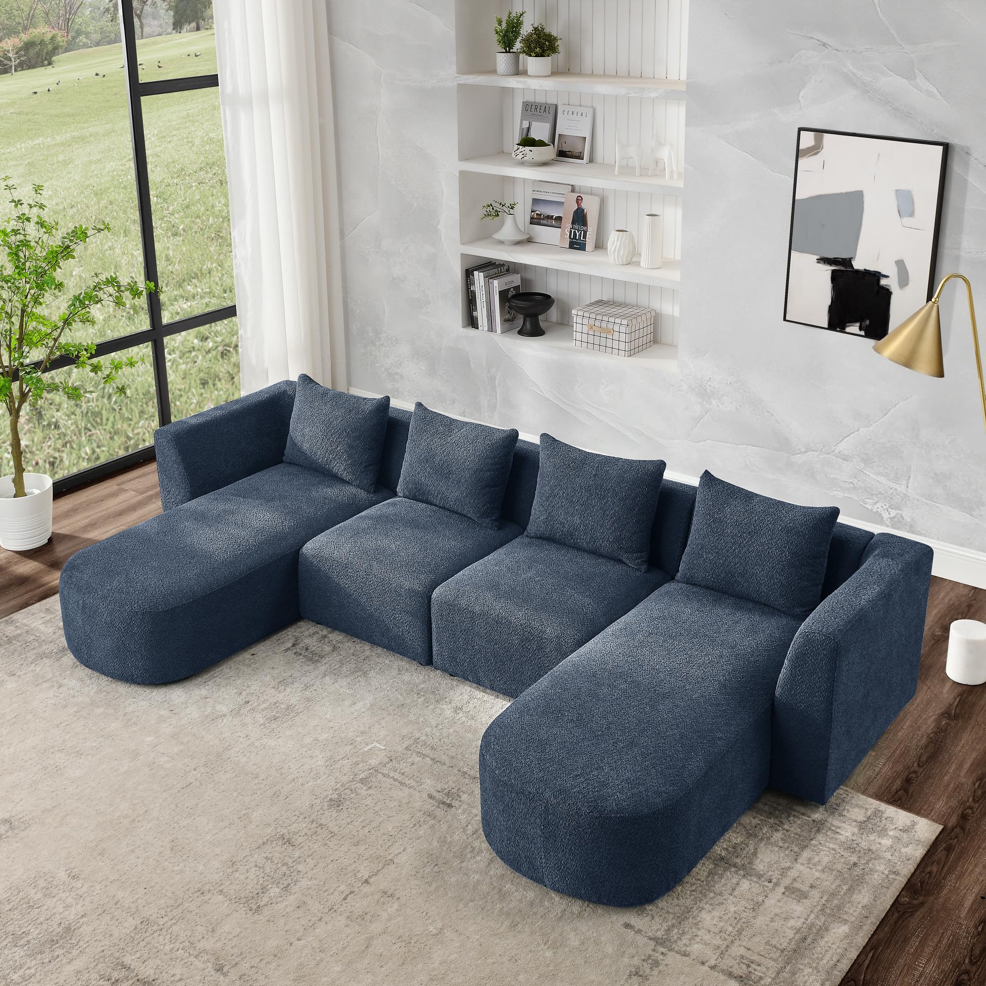 U-Shaped Stylish Comfy Sectional Sofa Couch with 2 Single Seats and Lounge Chaises, Oversized Modern DIY Combination Convertible Modular Sofa&Couch, Cloud Deep Seater Cozy Sofá for Living Room