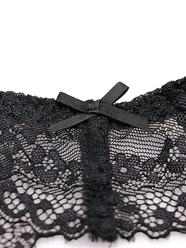 OYOANGLE Women's Floral Lace Garter Belt Lingerie Suspender Belts for Stockings Black S