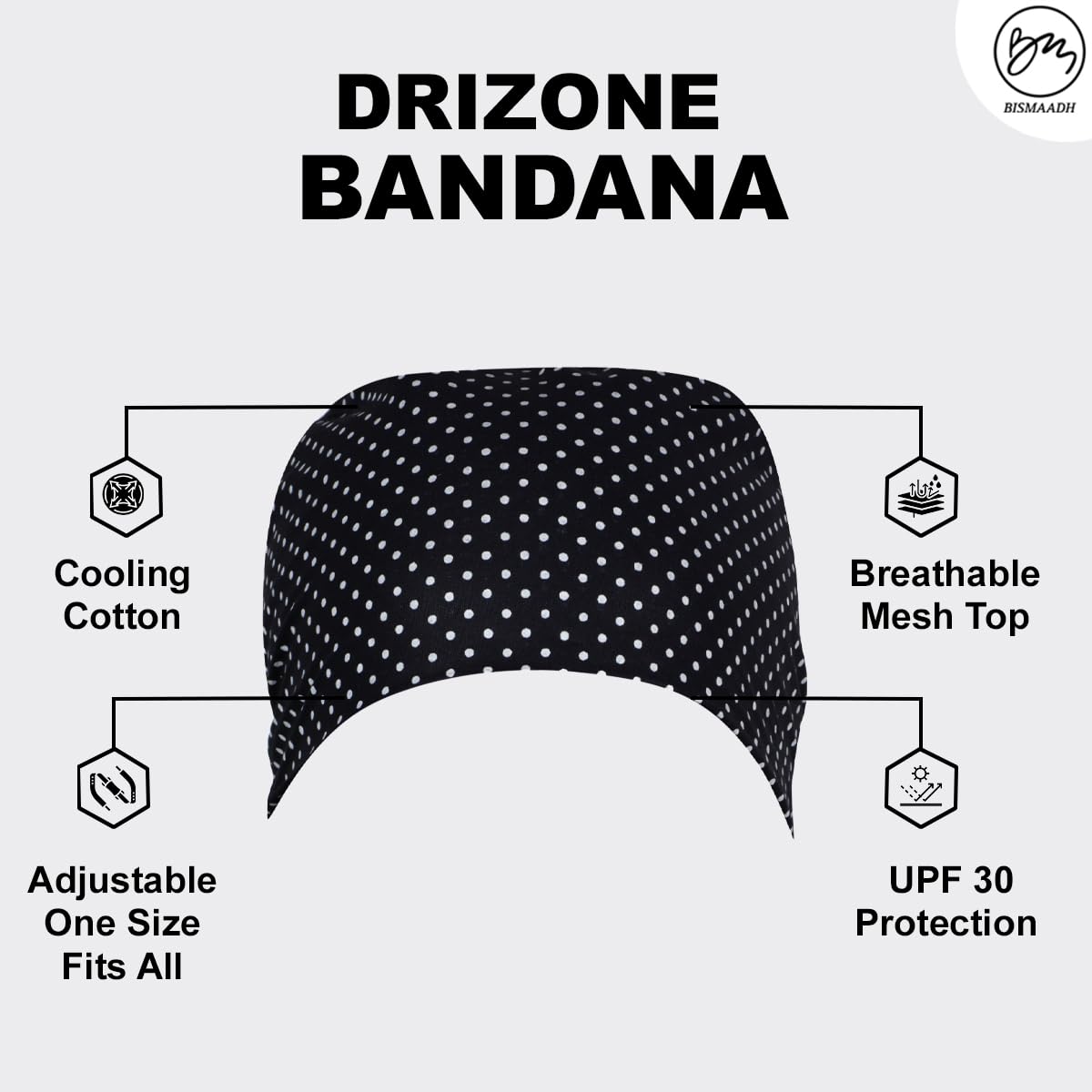 BISMAADH Bamboo Cotton Polka Dot Printed Patka Durag Headcover Skull Cap (Black)