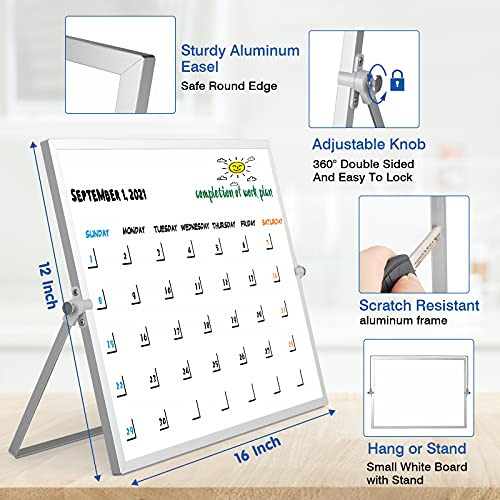 Dry Erase White Board, 16"X12" Double-Sided Magnetic Whiteboard with 10 Markers, 4 Magnets, 1 Eraser, Small White Board Withe Stand, White Board Easel for Kids Drawing Memo to Do List Wall School