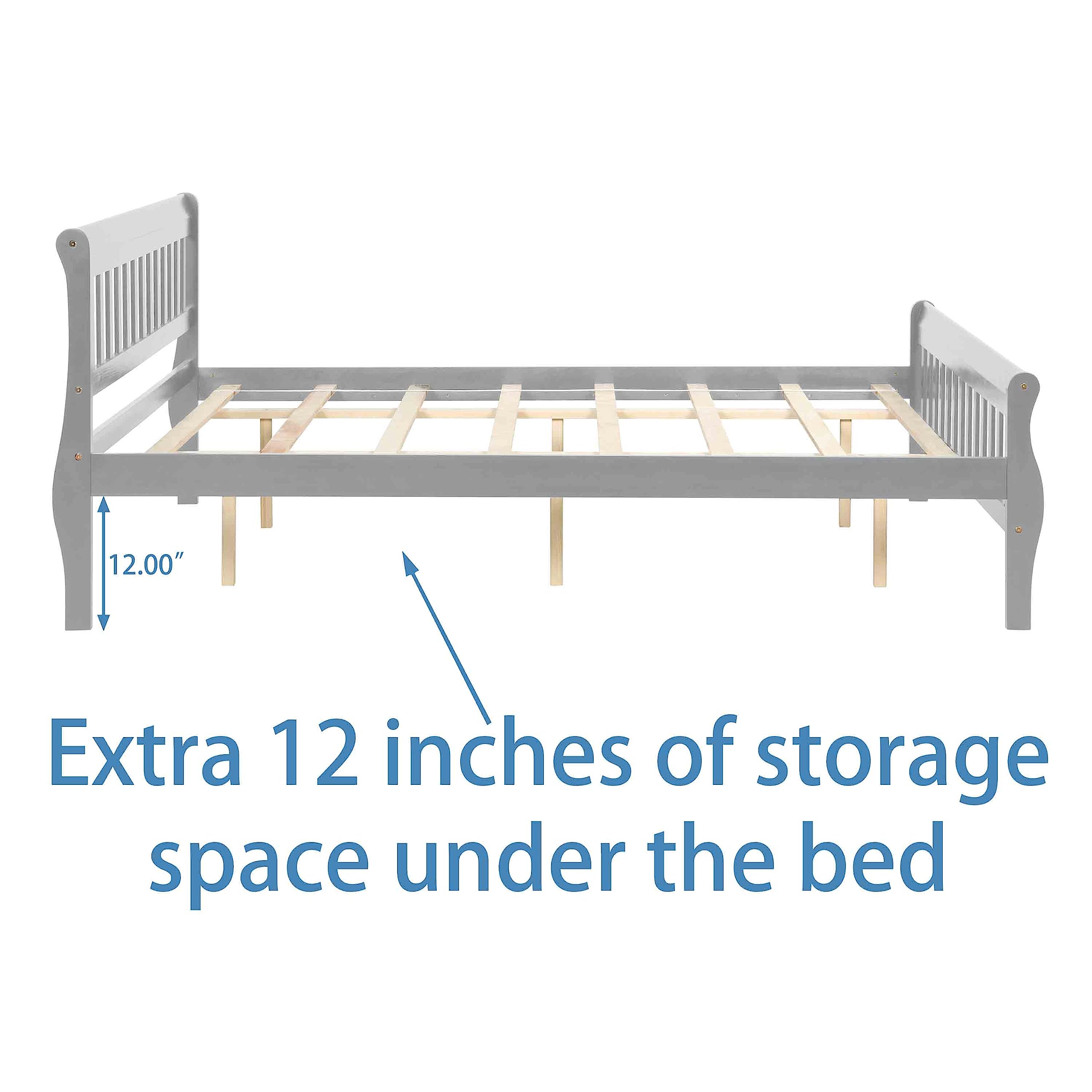 RIDFY Queen Platform Bed Frame with Headboard & Footboard, Wood Sleigh Bed Frame with Slats Support, No Box Spring Needed, Noise Free, Easy Assembly (Gray)