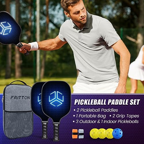 Pickleball Paddles Set of 2, USAPA Approved Carbon Fiber Pickleball Paddle with Enhanced Honeycomb Core and Anti-Slip Cushioned Grip, Fritton Pickleball Set for Beginners to Advanced Players