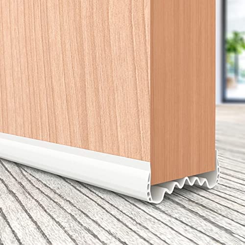 Door Draft Stopper, 36.7" Adjustable PVC Under Door Draft Stopper Door Seal Weather Stripping — Energy Saving Door Draft Blocker Door Sweep for Reduce Noise, Cold Air, Dust, Smoke, Wind | White