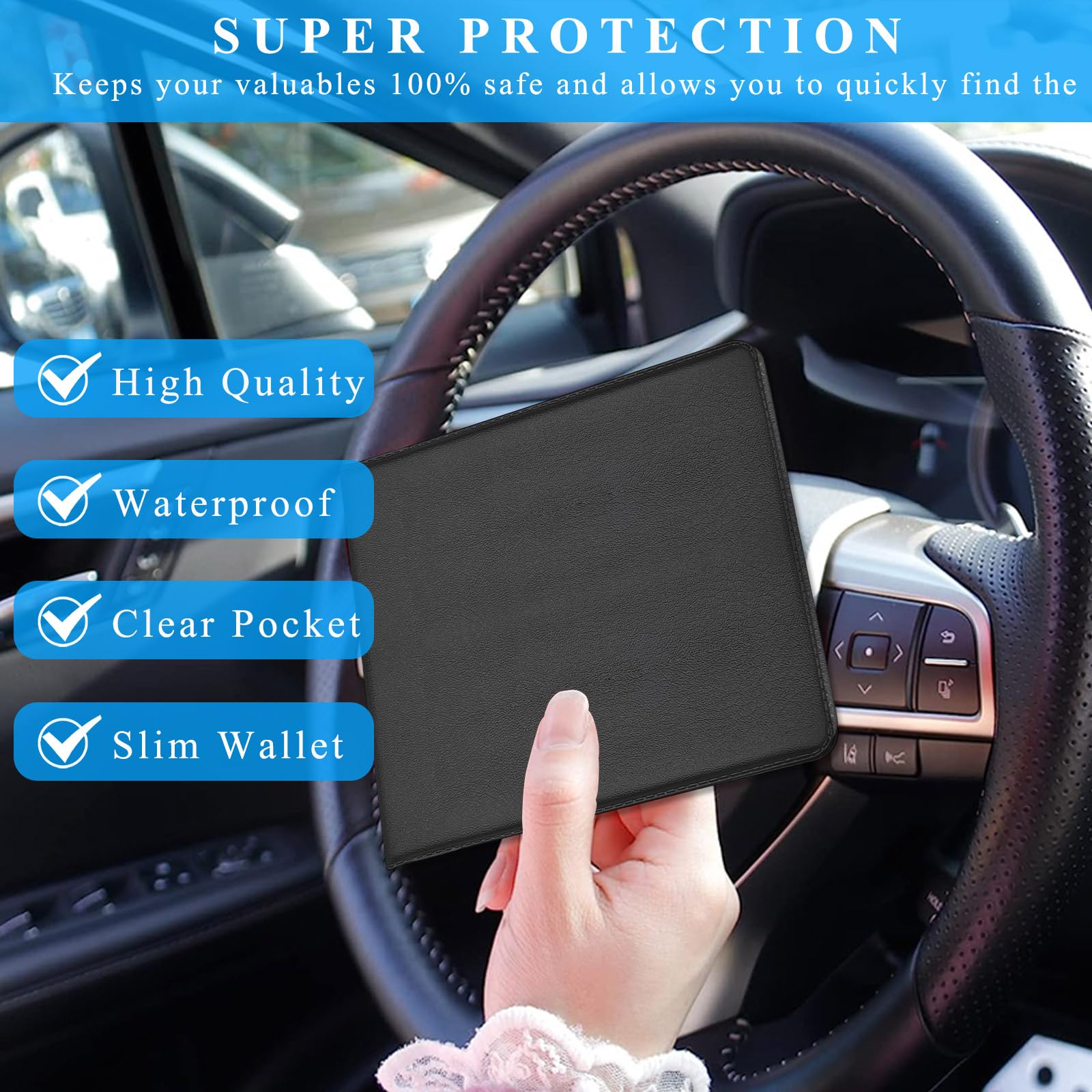 Kewucn 2 Pack Car Registration Insurance Holder, 10.55''×4.8'' Essential Auto Card Glove Box Organizer, Vehicle Interior Accessories Perfect for Most Car, Truck, SUV(Black)