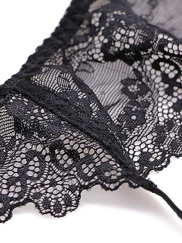 OYOANGLE Women's Floral Lace Garter Belt Lingerie Suspender Belts for Stockings Black S