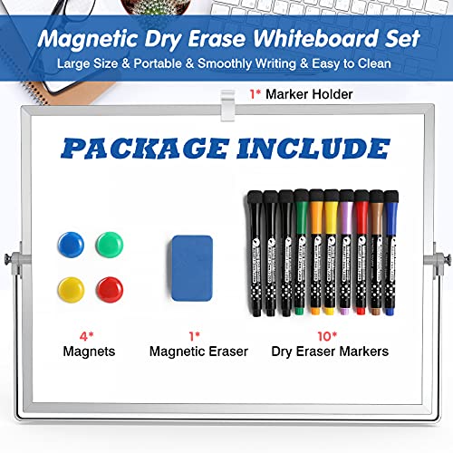 Dry Erase White Board, 16"X12" Double-Sided Magnetic Whiteboard with 10 Markers, 4 Magnets, 1 Eraser, Small White Board Withe Stand, White Board Easel for Kids Drawing Memo to Do List Wall School
