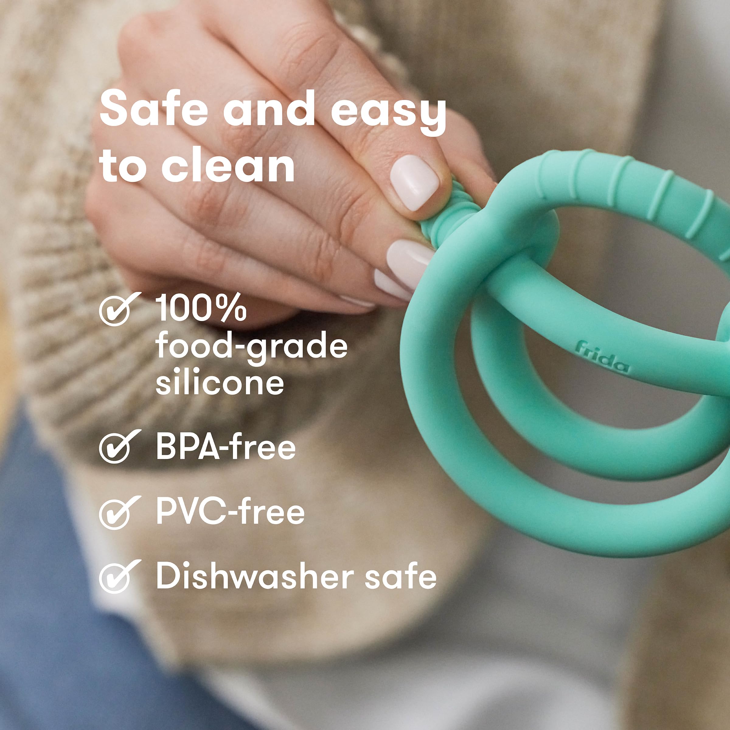 Frida Baby Get-A-Grip BabyTeether for Teething Relief, Easter Basket Stuffer for Kids, 100% Food-Grade Silicone Teething Toys for Baby 0-6, 12, 18 Months Infant, BPA-Free, PVC-Free, Teal