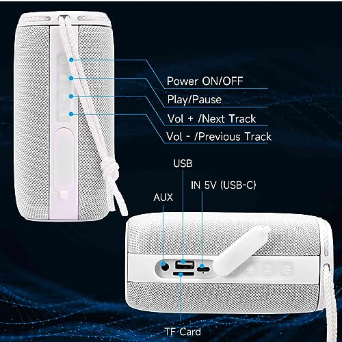 UrbanX Scorpio Series Bluetooth Speaker, IPX6 Waterproof Speakers HD Surround Sound with Punchy Bass, True Wireless Pairing, BT5.3, Portable Speaker for Axon 7 Max - White