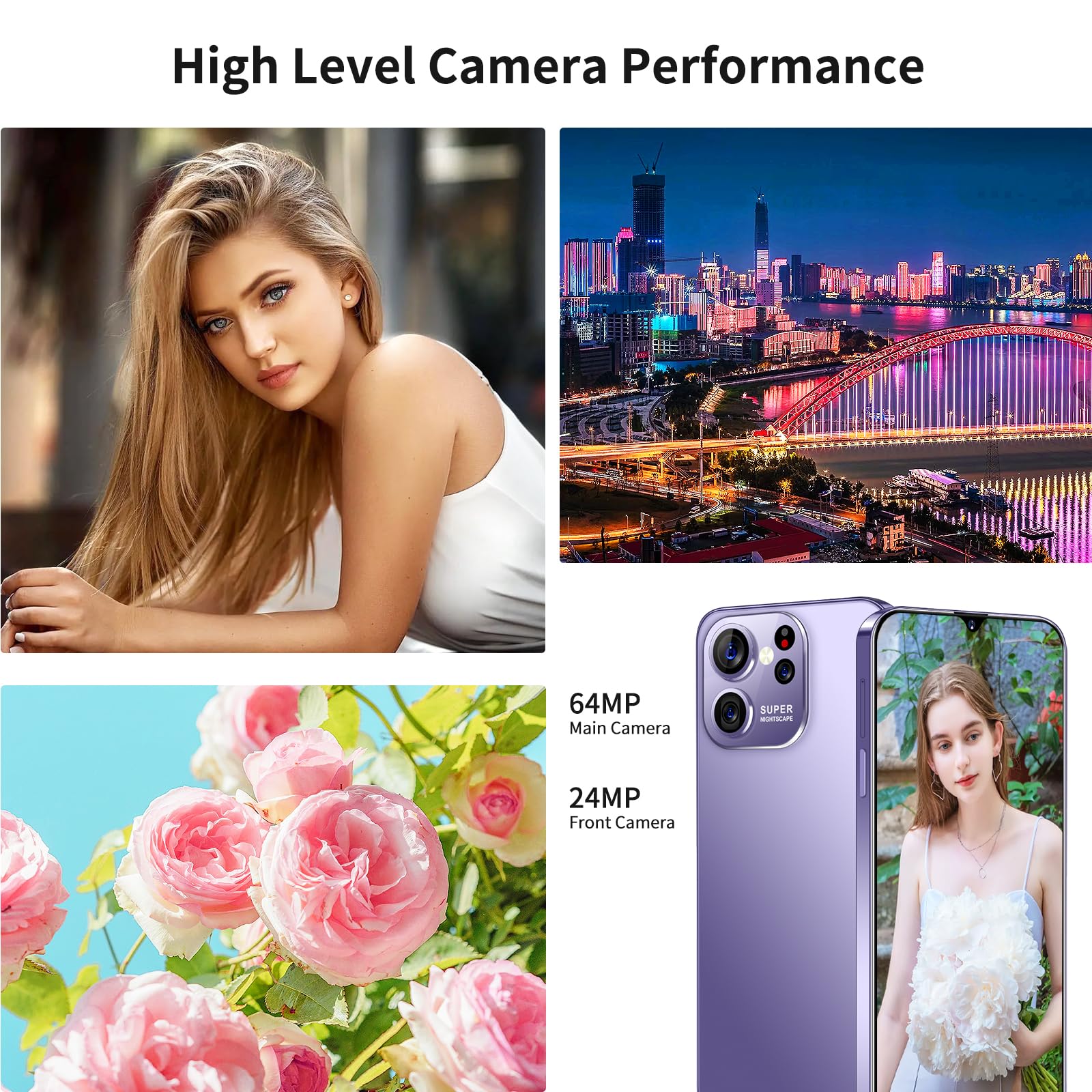 ExAchat 5G Unlocked Cell Phones with Headphones & Capacitive Pen, Face ID Android 13 Phone, 6.6" HD+ Display 90HzD 24+64 MP 5500mAh Massive Battery Smartphone 4G+128GB Dual Sim TF Card Gold