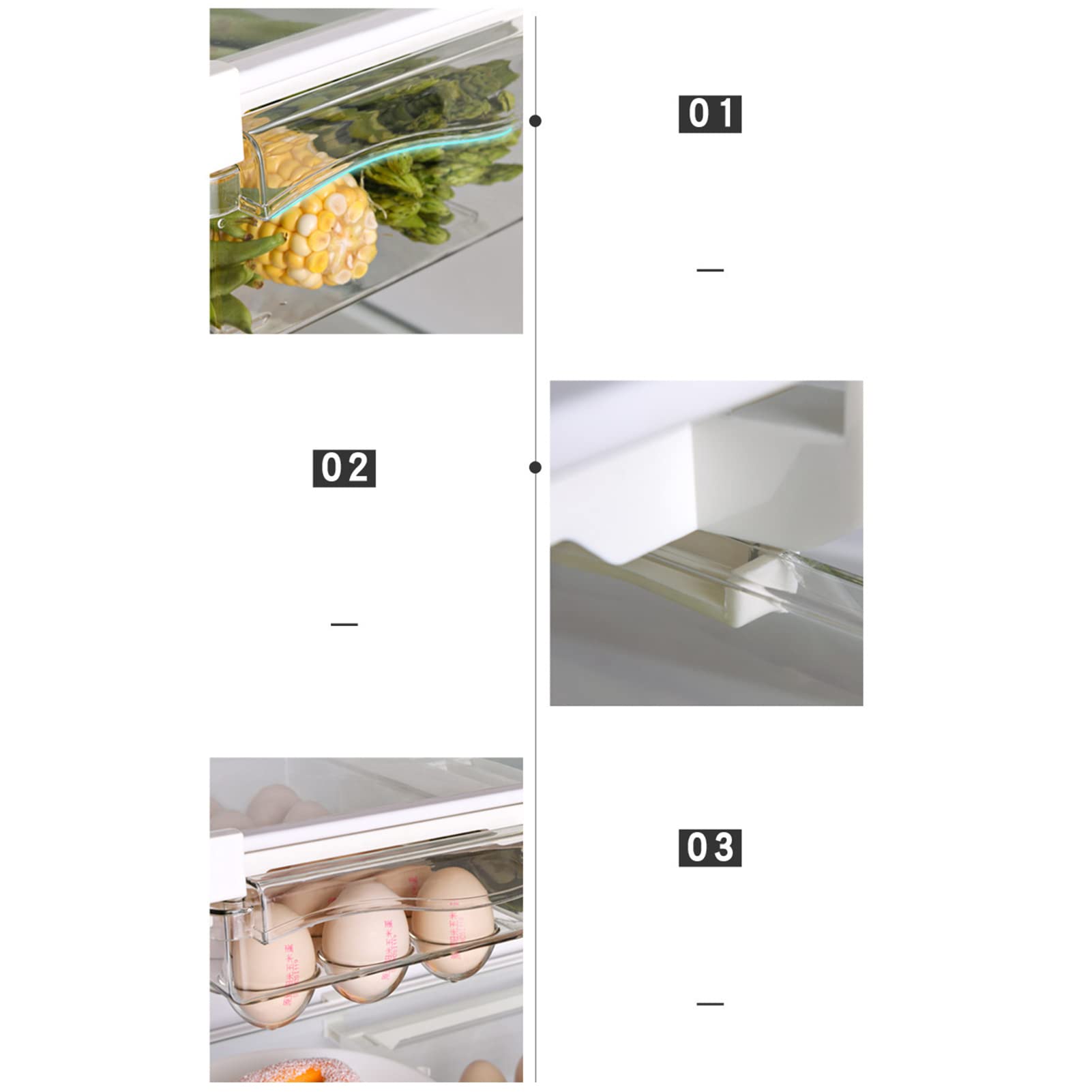 Fridge Pull Out Drawers Bins, Clear Fridge Drawer Organizer with Handle Refrigerator Fruit Holder Egg Storage Boxes Containers for Kitchen Freezer(Egg)