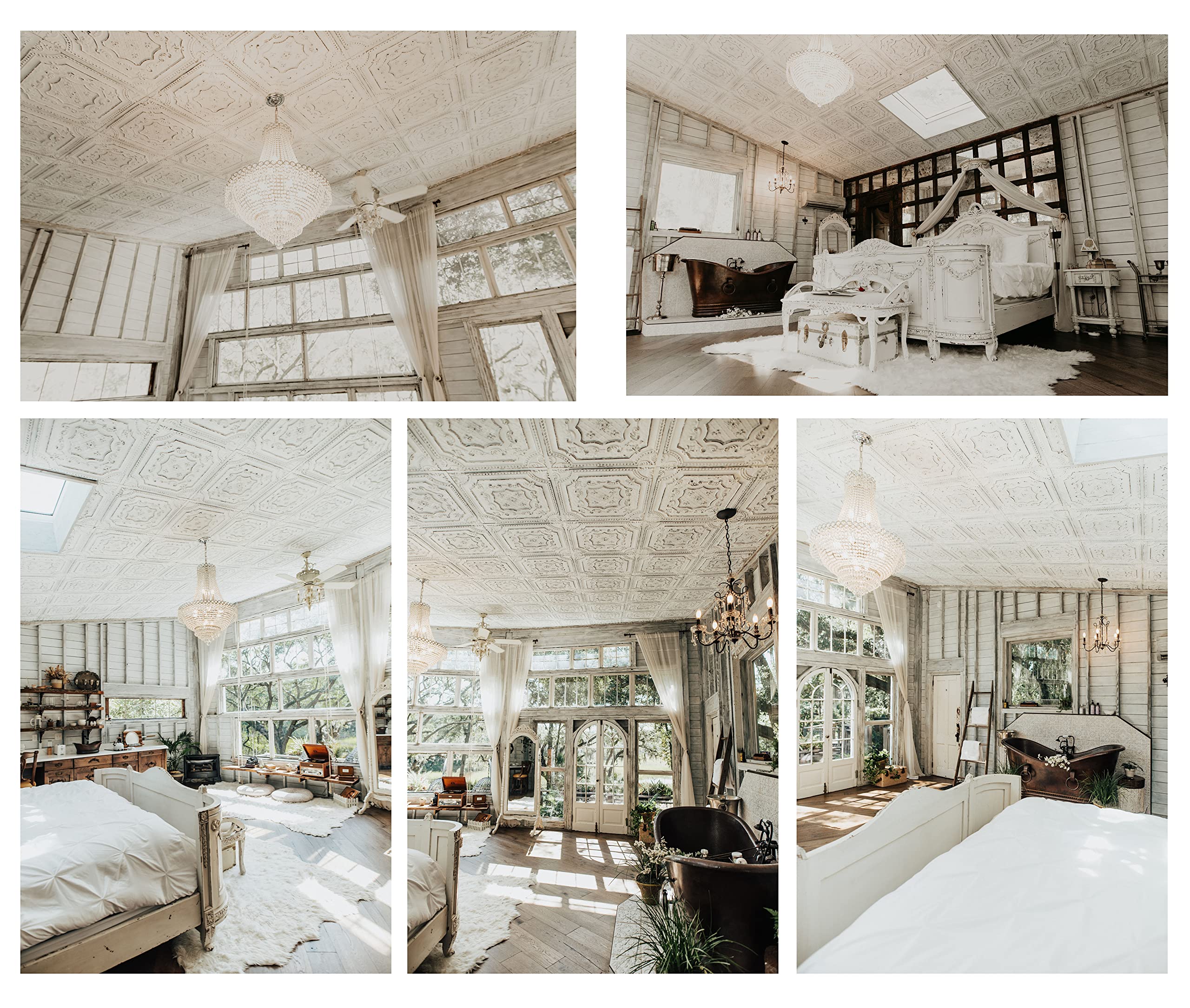 PAINTSDECOR Faux Tin Painting Panel Embellished Ceiling Tiles for Cafe Club Salon Hotel Store Bar 2'x2' PL04 Distress Crack White Black