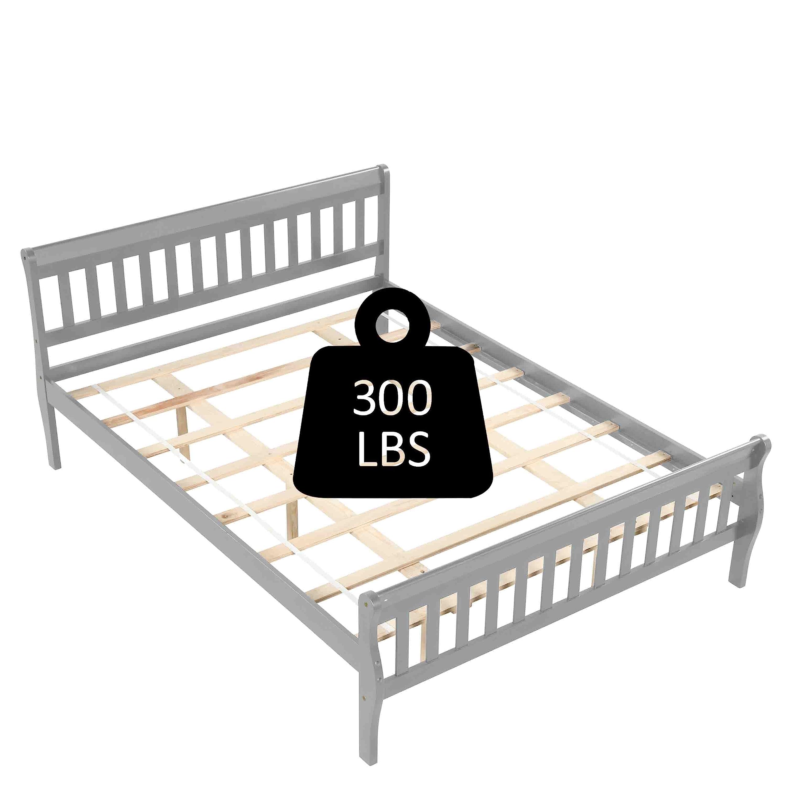 RIDFY Queen Platform Bed Frame with Headboard & Footboard, Wood Sleigh Bed Frame with Slats Support, No Box Spring Needed, Noise Free, Easy Assembly (Gray)