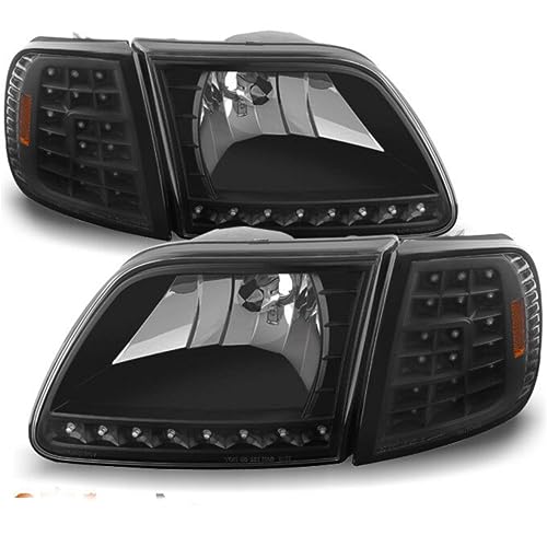 HH Building 2pcs Headlight Front Left Right Driver Passenger Side Clear Lens Black Housing Headlights + Corner 3L3Z13008DA FO2502267 5_HD-ON-FF15097-LED-SET-BK