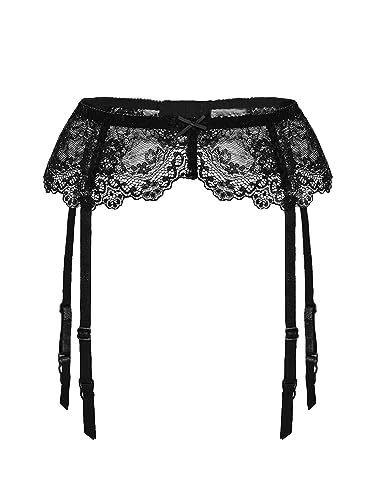 OYOANGLE Women's Floral Lace Garter Belt Lingerie Suspender Belts for Stockings Black S
