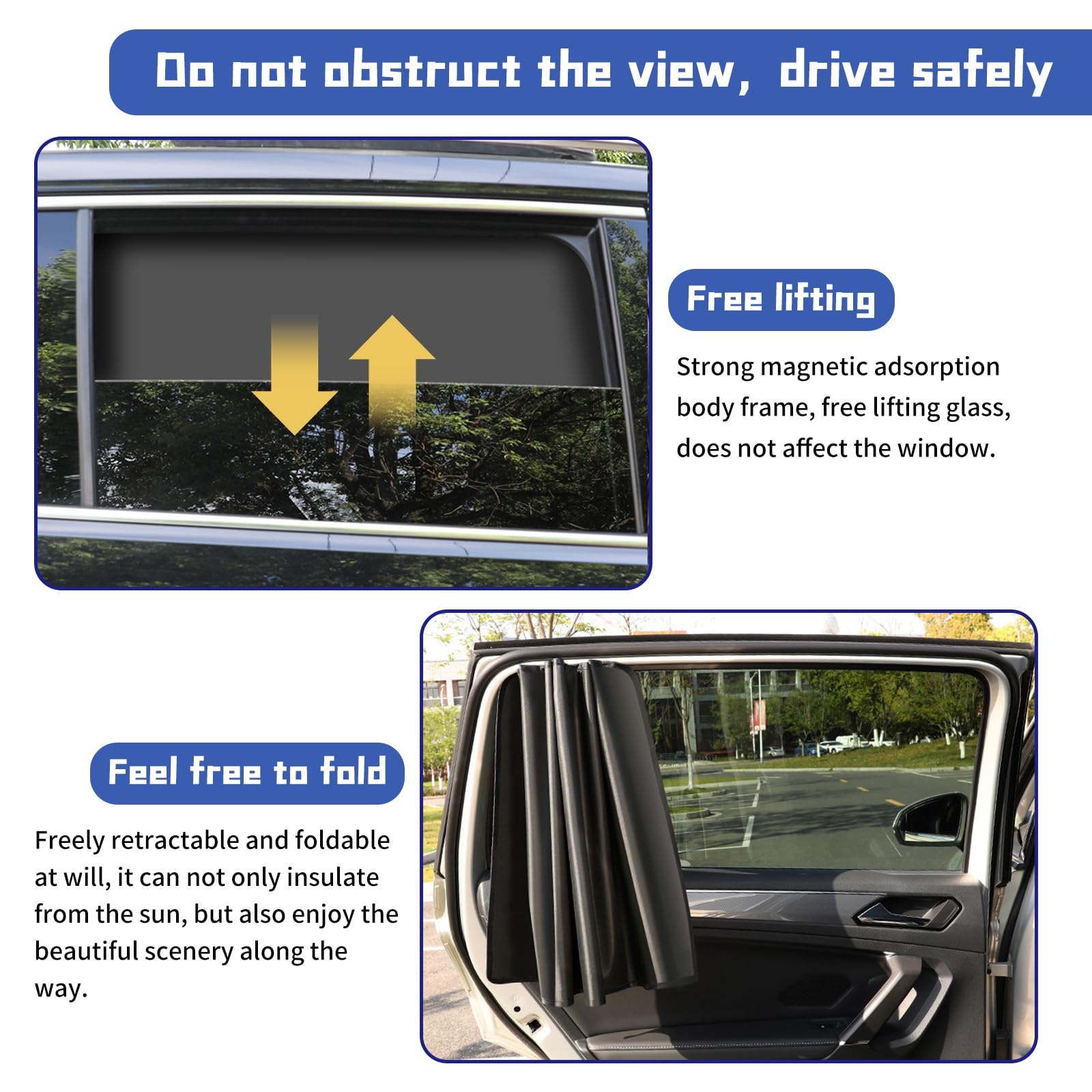 NGHEY 4 PCS Opaque Car Window Sunshade, Black Glue/Silver Titanium Cloth Full Blackout Sunshade, Heat Insulation and Sunscreen Window Curtain, Suitable for Most Models (Black)