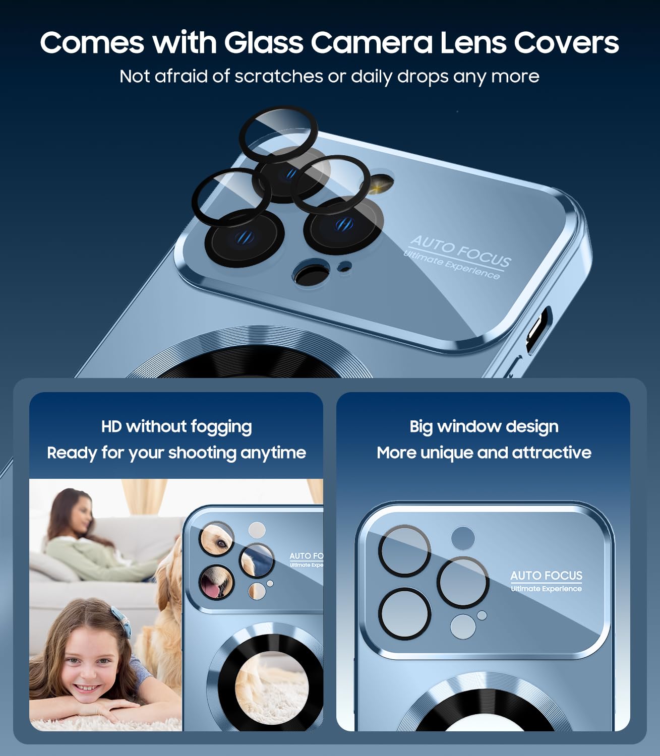 MAKAVO Magnetic for iPhone 13 Pro Max Case, Compatible with MagSafe, Built-in Camera Lens Protector, Logo View, Military Grade Drop Proof Phone Case Cover, Sierra Blue