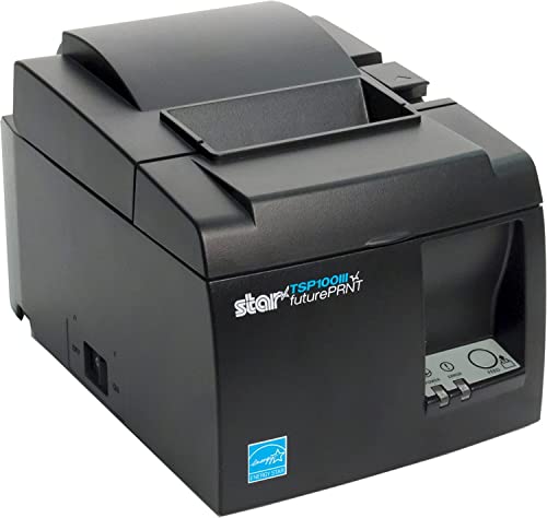 Star Micronics TSP143IIIBi (TSP100III Bluetooth) Thermal Receipt Printer, Charcoal Grey - Auto-Cutter, iOS, Android, and Windows, Internal Power Supply - YKGAV