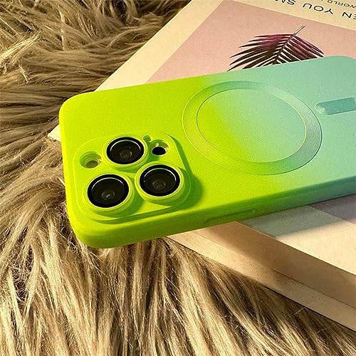 Faneiy for iPhone 13 Pro Max Case Magnetic Gradient Color Slim Silicone Soft Cute Phone Case with Full Camera Protector Shockproof Cover Green Blue