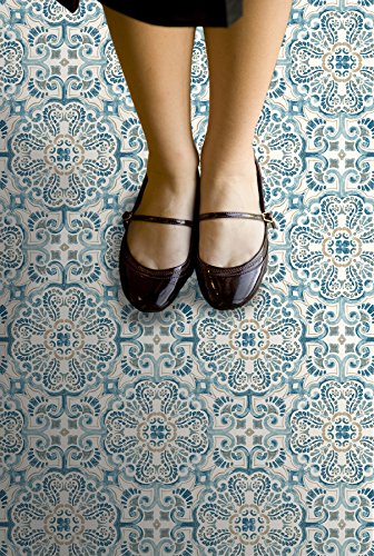FloorPops FP2477 Fontaine Peel & Stick Floor Tiles, Blue (Pack of 2)