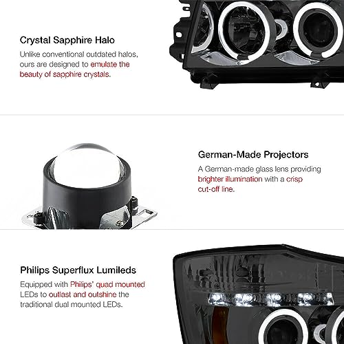 HH Building 2pcs Headlight Front Left Right Side LED Smoke Halo Projector Lamp Extended ////Pro4X 260607S026 444-NTI04-HL-SM NI2503168