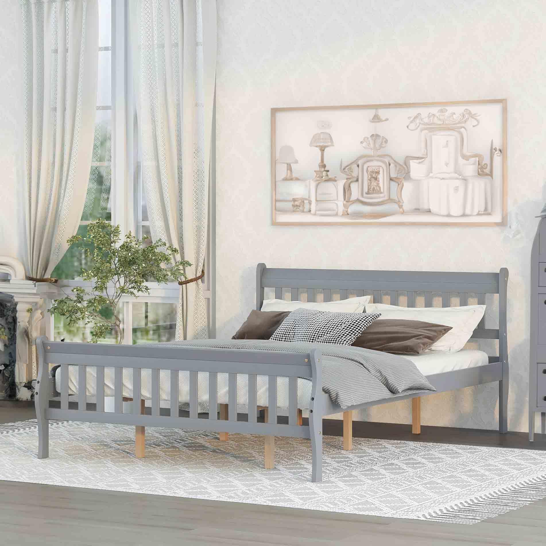 RIDFY Queen Platform Bed Frame with Headboard & Footboard, Wood Sleigh Bed Frame with Slats Support, No Box Spring Needed, Noise Free, Easy Assembly (Gray)