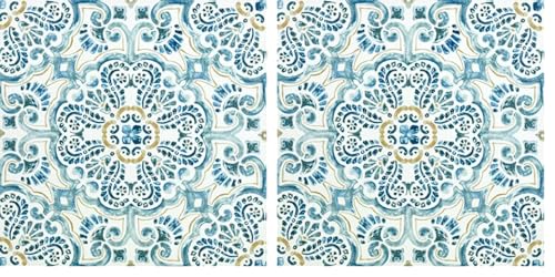 FloorPops FP2477 Fontaine Peel & Stick Floor Tiles, Blue (Pack of 2)