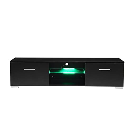 KUJYBG LED TV Tables for Living Room 57 Inch TV Cabinet Stands Furniture TV Unit Bracket with 2 Drawers and Glass Shelves