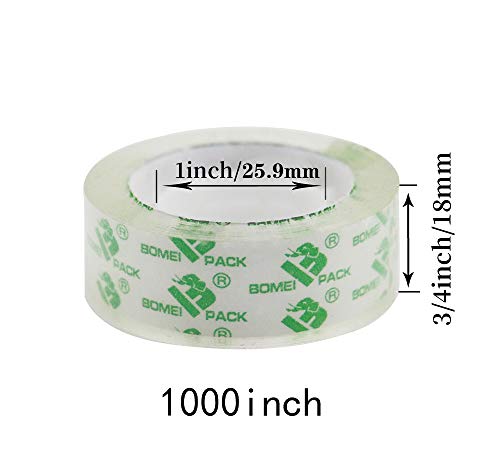 Crystal Clear Transparent Tape Refills Rolls for Dispenser, 24 Rolls Value Pack, 3/4 in x 1000 in,1 inch Core, Gift Wrapping Tape for Office, School and Home, BOMEI PACK